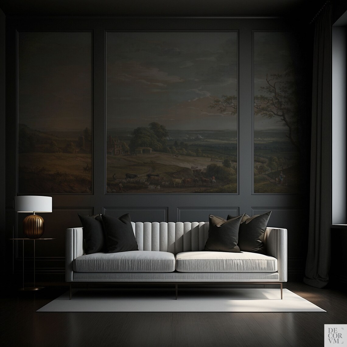 Rural Painting Wall Mural, Cottagecore Decor Wallpaper With a Landscape ...