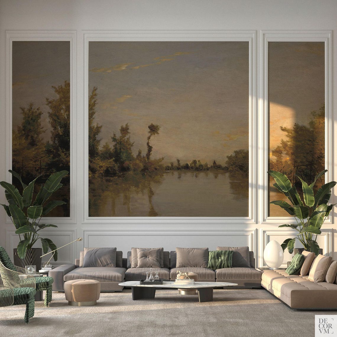 Banks of the Seine Scene for Room Decor. Large Wallpaper in Sepia ...