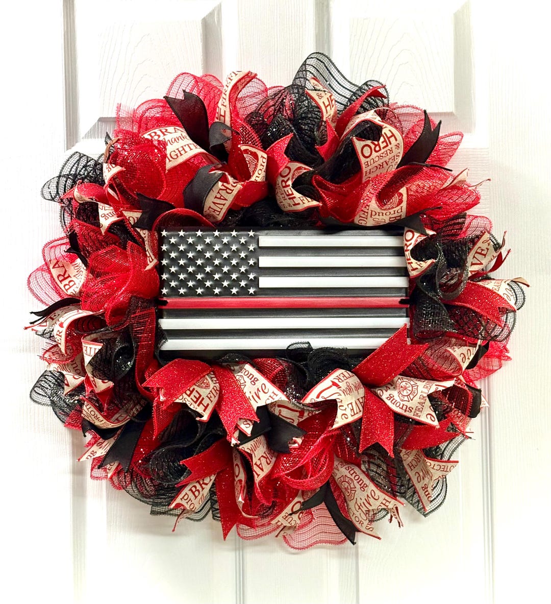 Firefighter Support Wreath, Red & Black Deco Mesh, 14 Inch Frame - Etsy