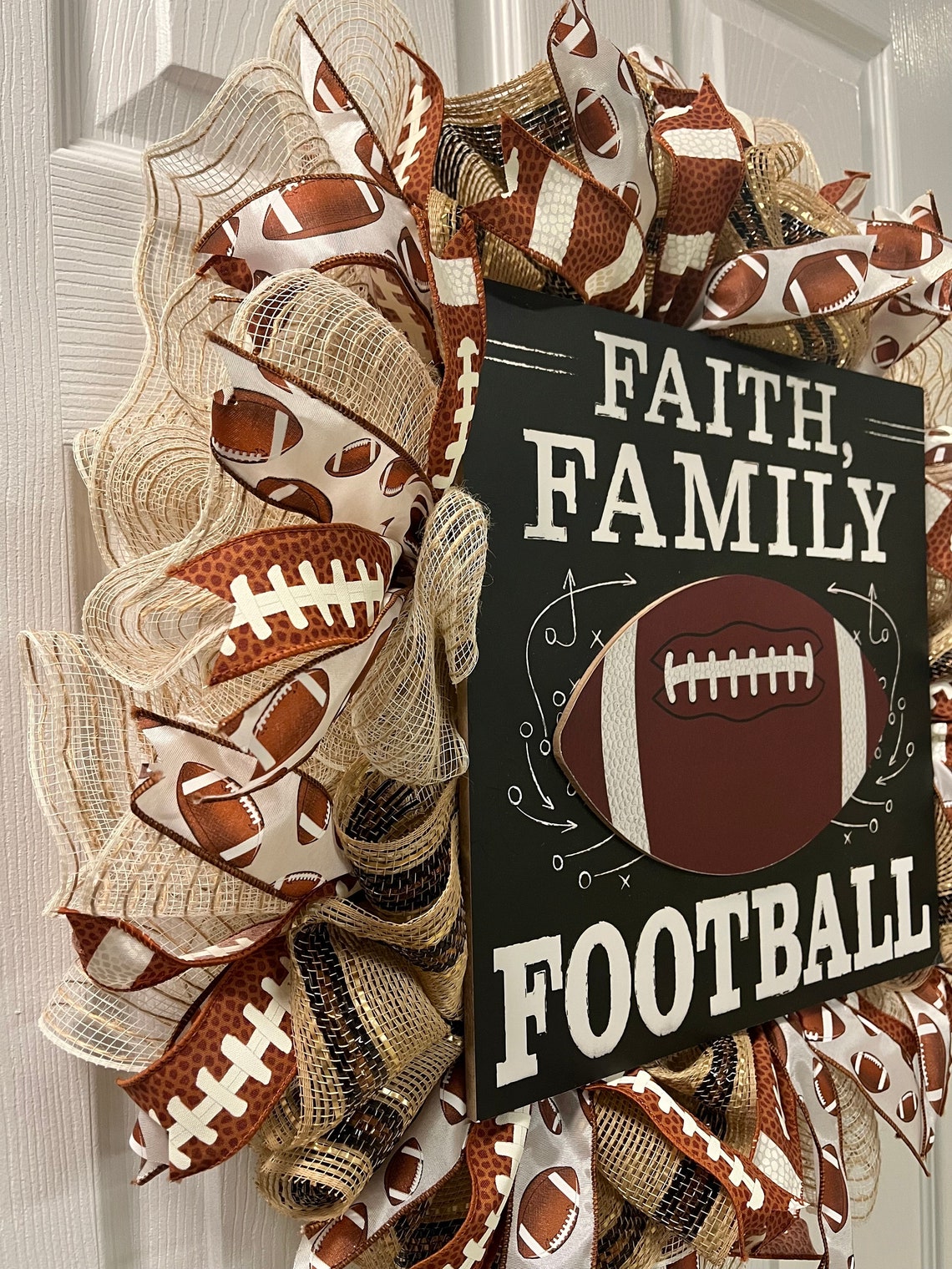 Football Wreath, Fall Wreath, Faith Family Football Wreath, Door Wreath ...
