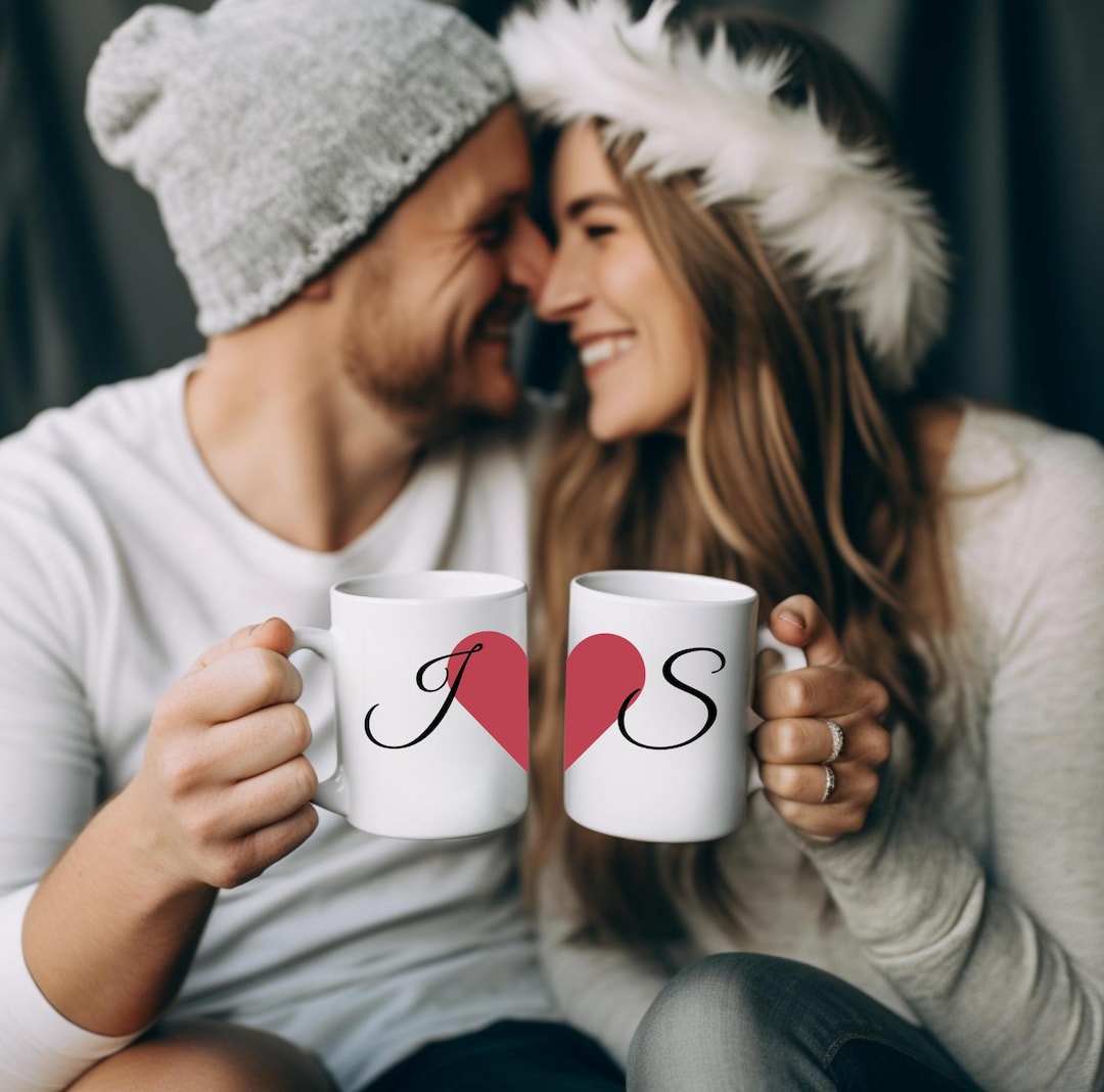 Personalized Initial + Heart Mug, Two Initials With Red Heart Between ...