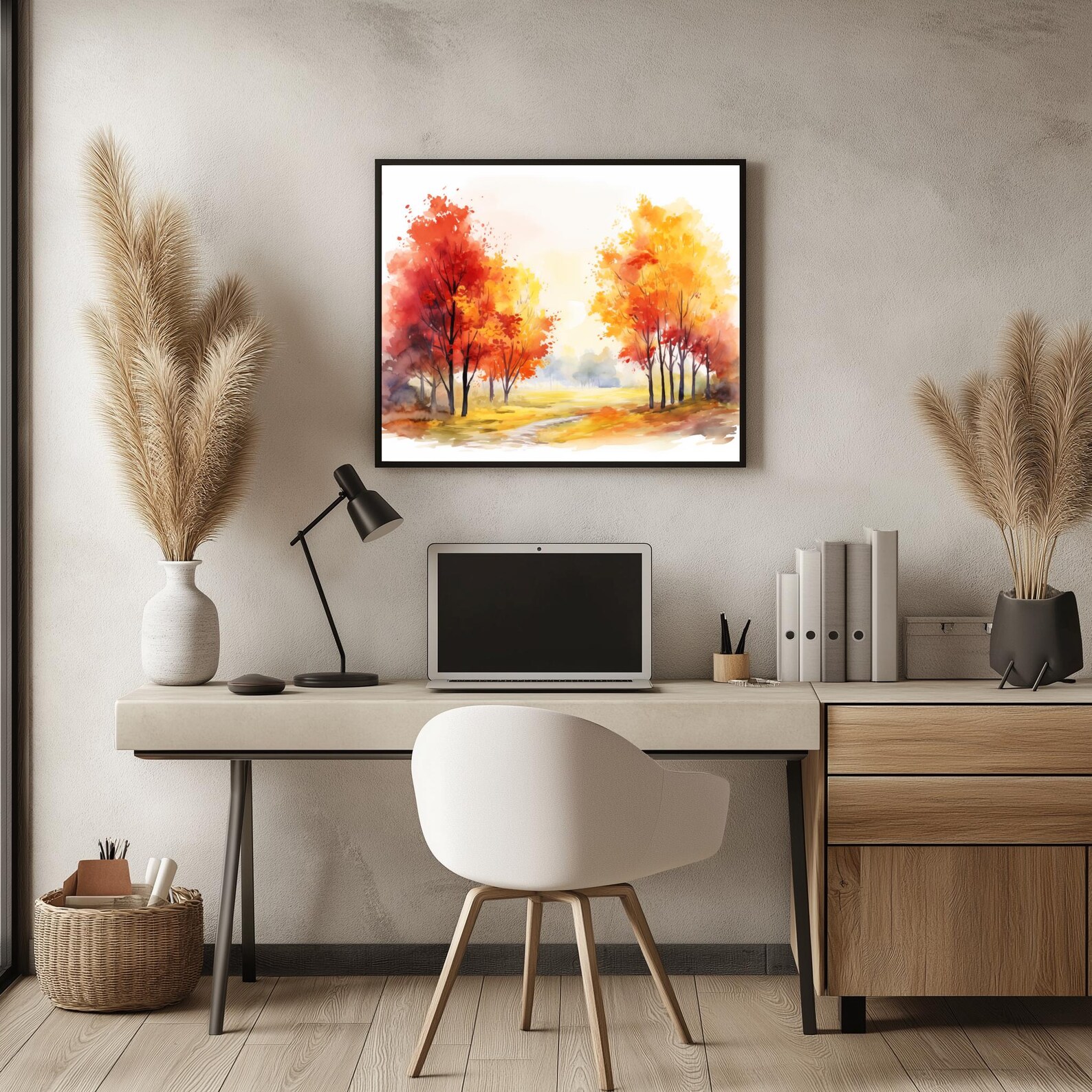 Watercolor Autumn Trees Print: Minimalist Fall Landscape Decor (digital ...