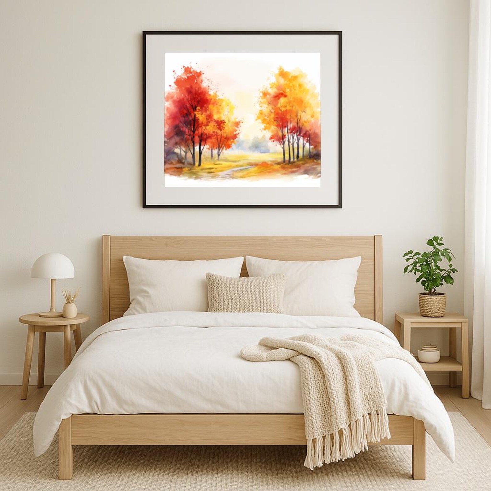 Watercolor Autumn Trees Print: Minimalist Fall Landscape Decor (digital ...