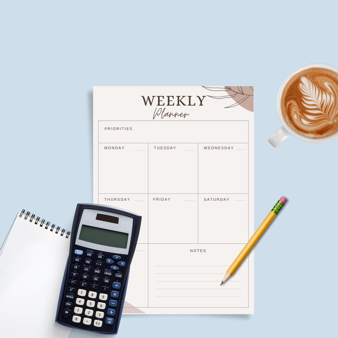 Minimal Weekly Planner Printable | Productivity Organizer (PDF Download ...