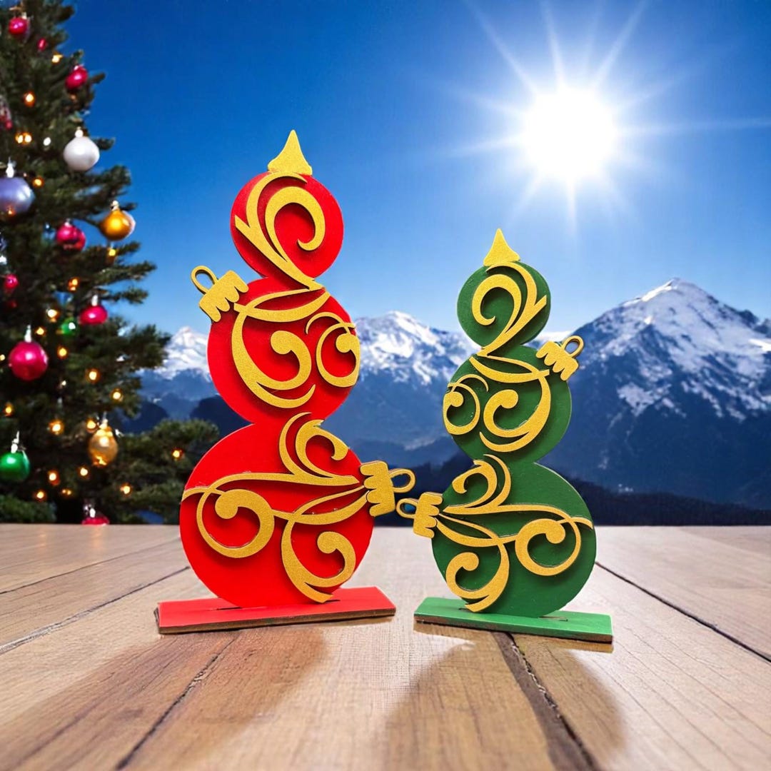 Wood Ornament Stack: Holiday Tabletop Decor With Gold Design - Etsy