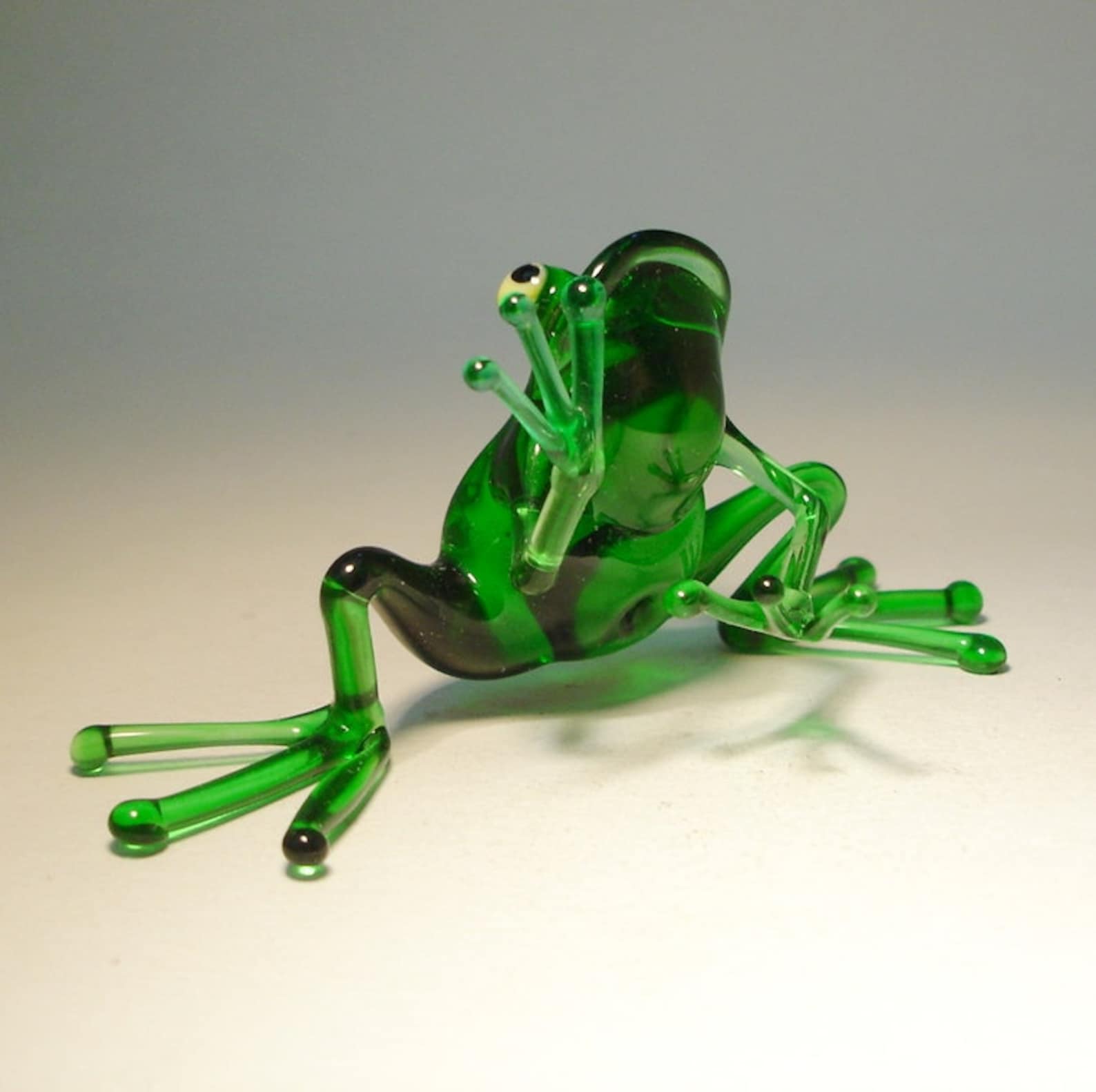 Blown Glass Art Figurine Green Dancing Frog 1 | Etsy