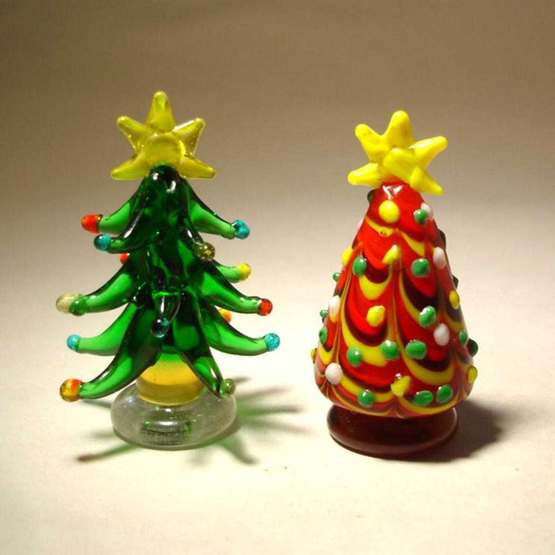 Handmade Blown Glass Christmas Tree Figurines: Holiday Decor, Set of ...