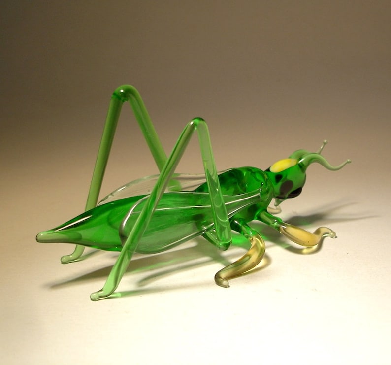 Handmade Blown Glass Art Figurine Green Insect Cricket | Etsy