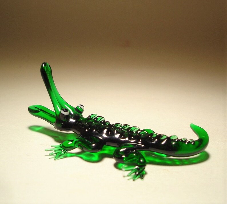 Handmade Blown Glass Art Small Animal Green Alligator - Etsy