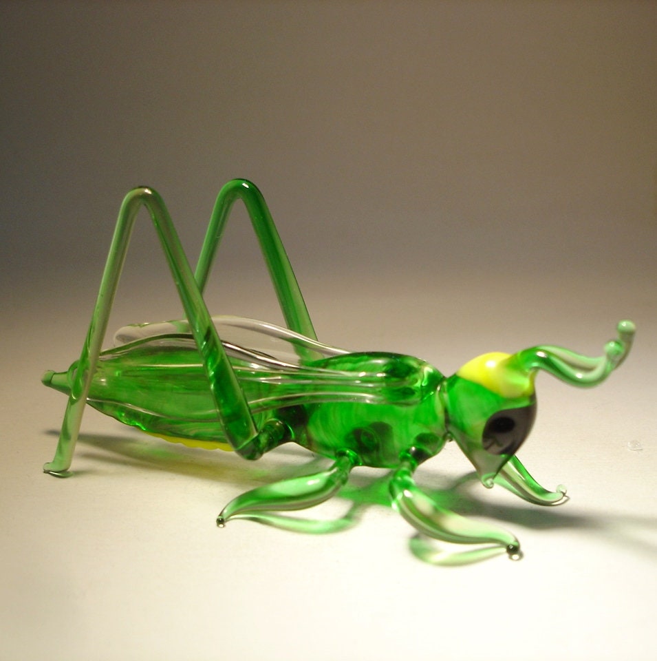 Handmade Blown Glass Art Figurine Green Insect Cricket - Etsy