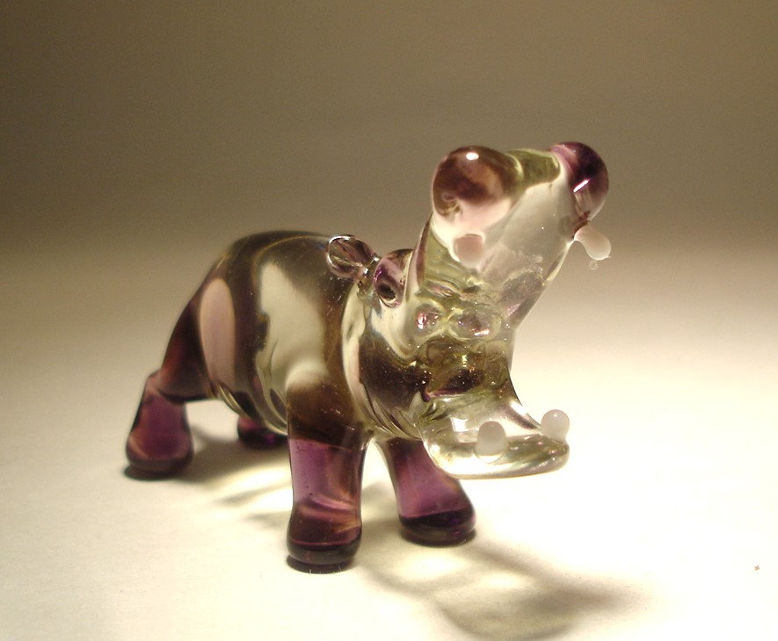 Handmade Blown Glass Figurine Art Animal Purple and Clear Hippo ...