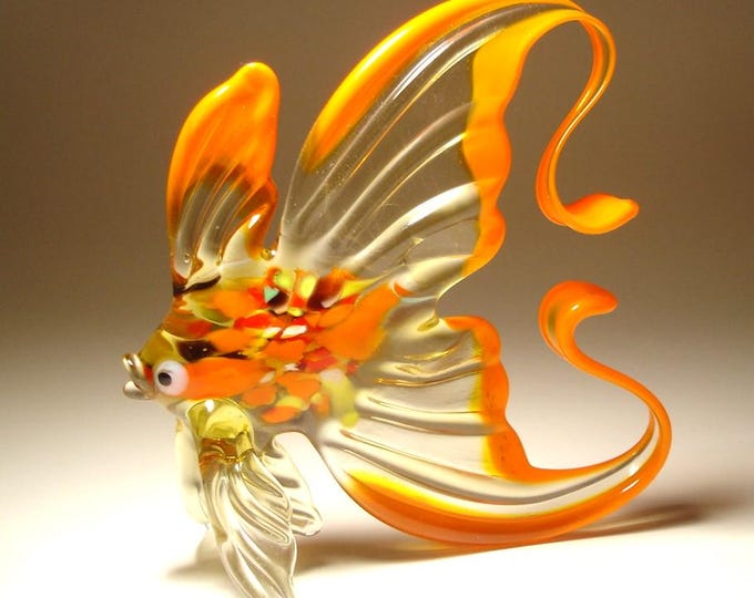 Blown Glass Fish Figurine in Orange and Clear - Handmade Art Sculpture ...