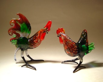 Hand Blown Glass Art Colorful Rooster Speckled Figurine 6 - Etsy