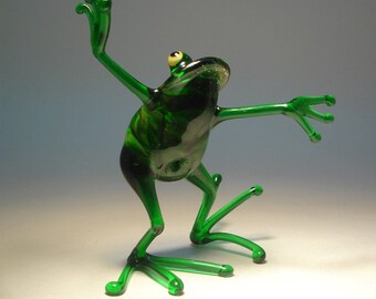 Blown Glass Art Figurine Green Dancing Frog 1 - Etsy