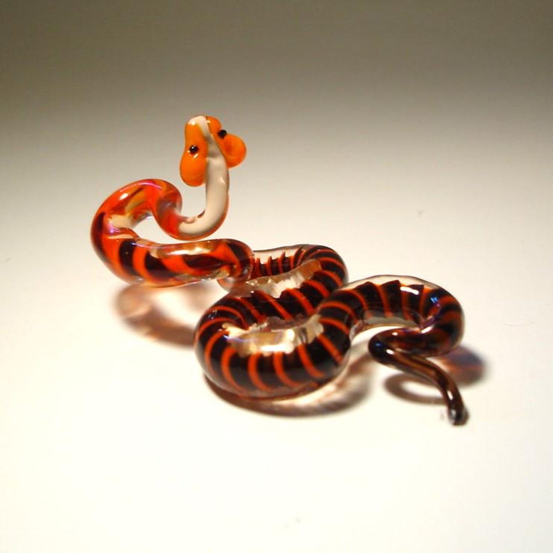 Handmade Blown Glass Reptile Figurine Red and Black Striped Slithering ...