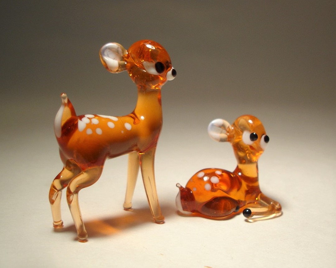 Handmade Blown Glass Art Animal Figurine Small Elk DEER Fawn 2 ...