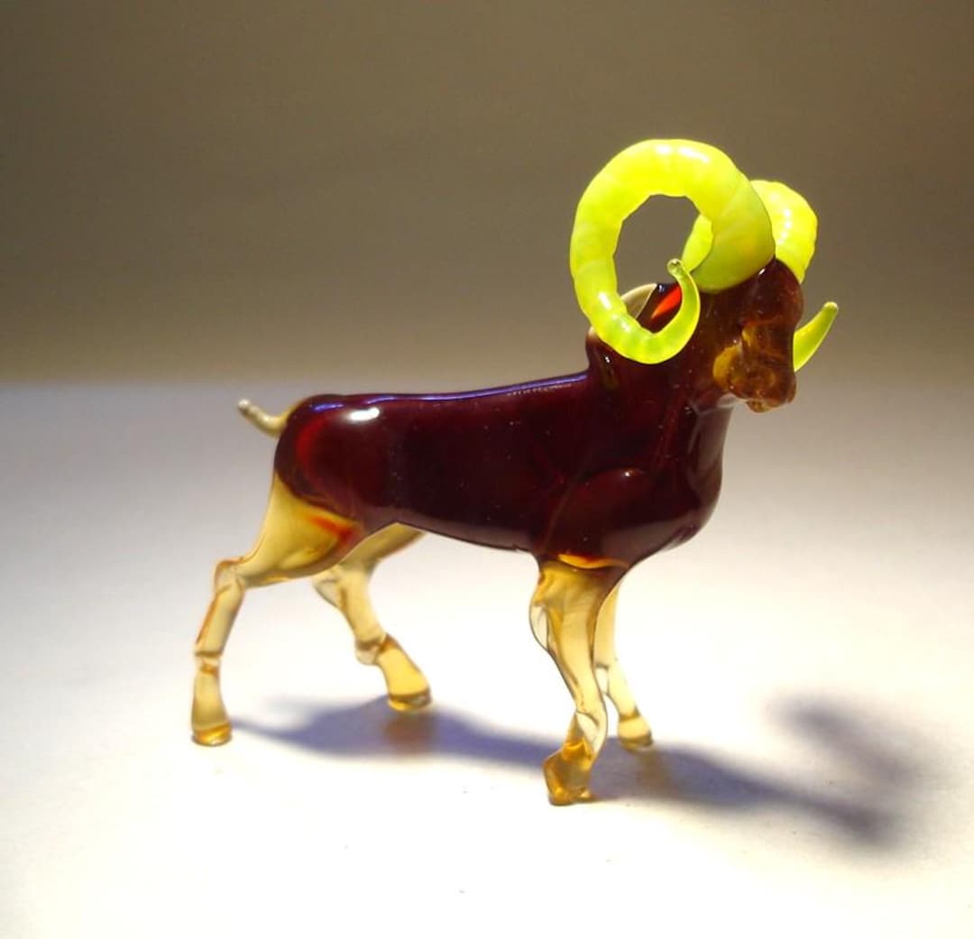 Handmade Blown Glass Art Figurine Animal Mountain Goat Ram Figurine ...