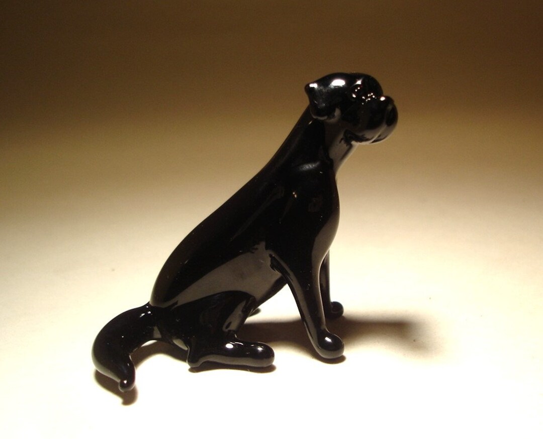 Handmade Blown Glass Dog Sitting Black Lab Labrador Retriever Figurine ...