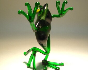 Blown Glass Art Figurine Green Dancing Frog 1 - Etsy