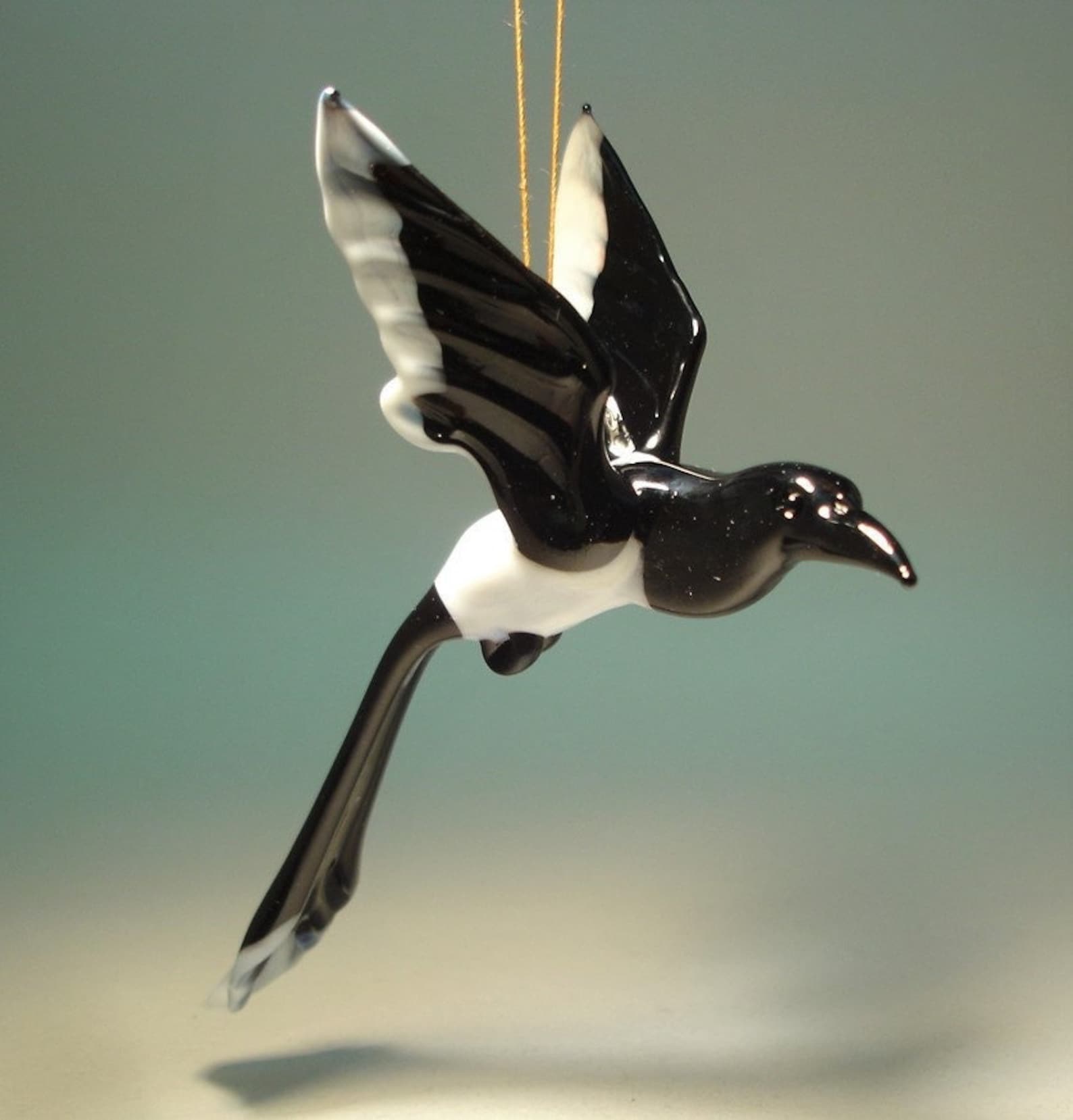 Blown Glass MAGPIE Ornament - Handmade Hanging Black and White Bird ...