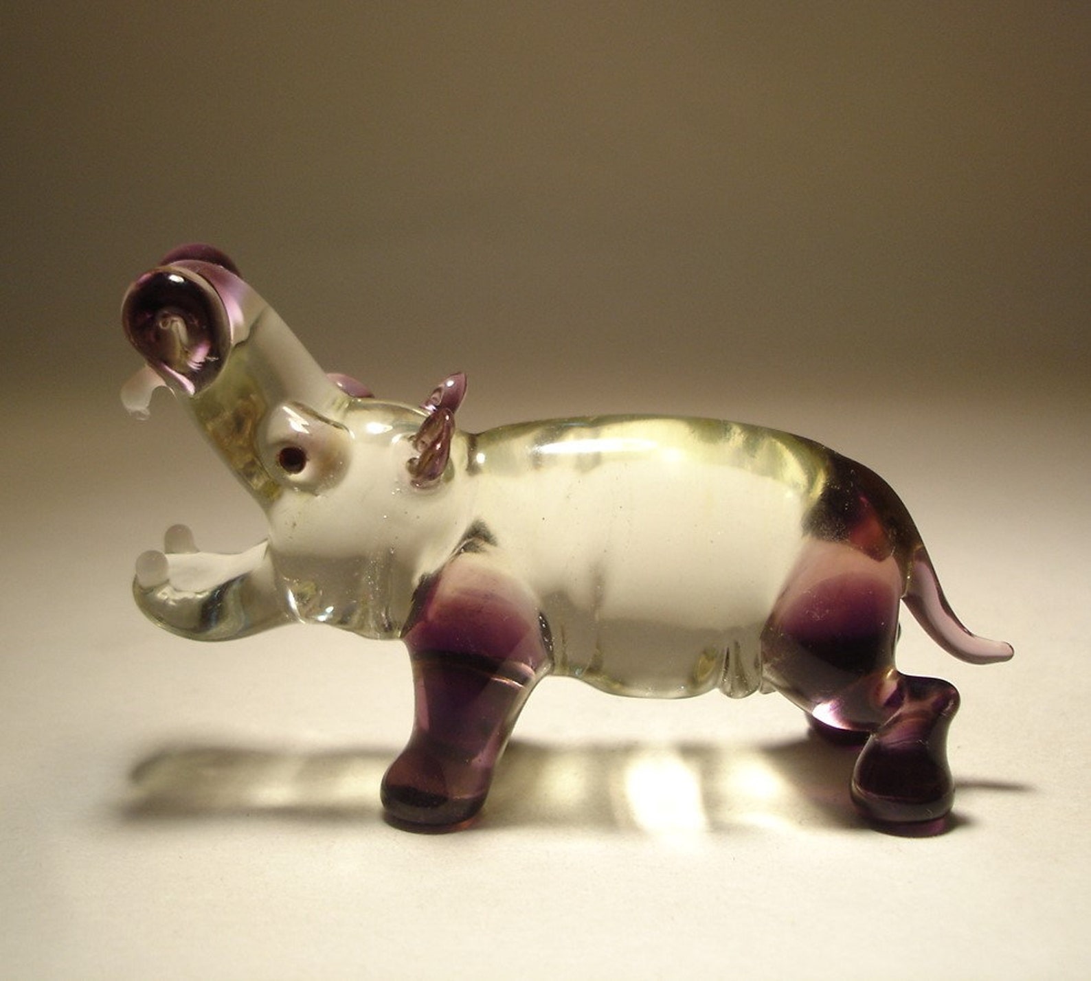 Handmade Blown Glass Figurine Art Animal Purple and Clear Hippo ...