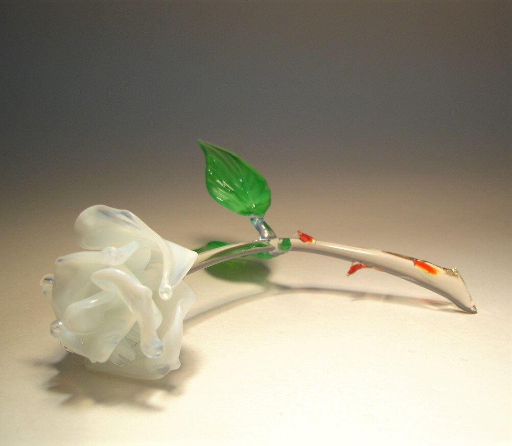 Handmade Blown Glass Art Figurine Open White ROSE Flower - Etsy