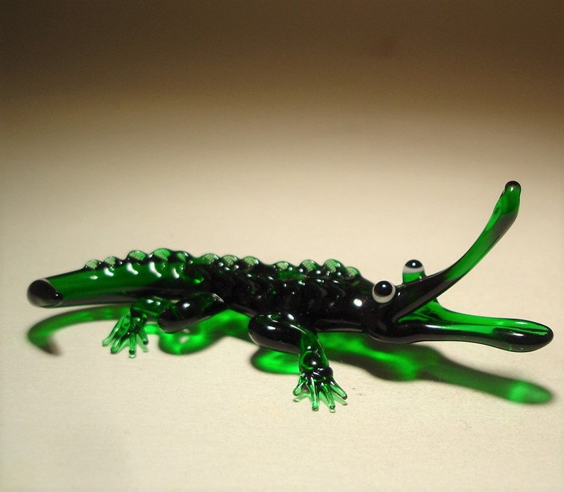 Handmade Blown Glass Art Small Animal Green Alligator - Etsy