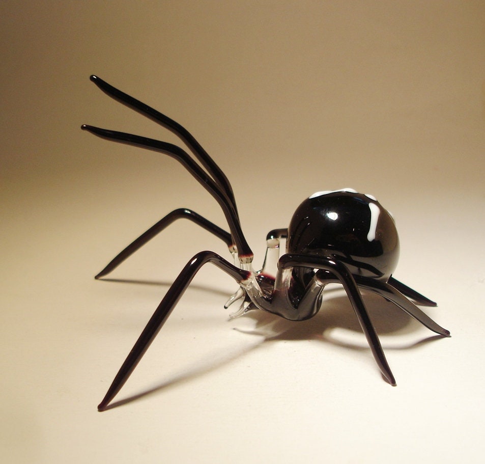 Blown Glass Figurine Art Insect Black SPIDER With a White Cross on Back ...