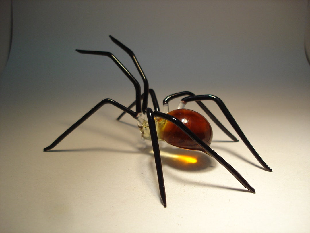Blown Glass Figurine Art Insect Amber and Black SPIDER Great Halloween ...