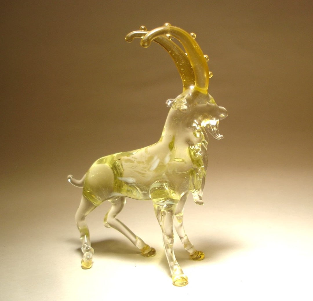 Blown Glass Ibex Figurine - Handmade Animal With Brown Long Horns - Etsy
