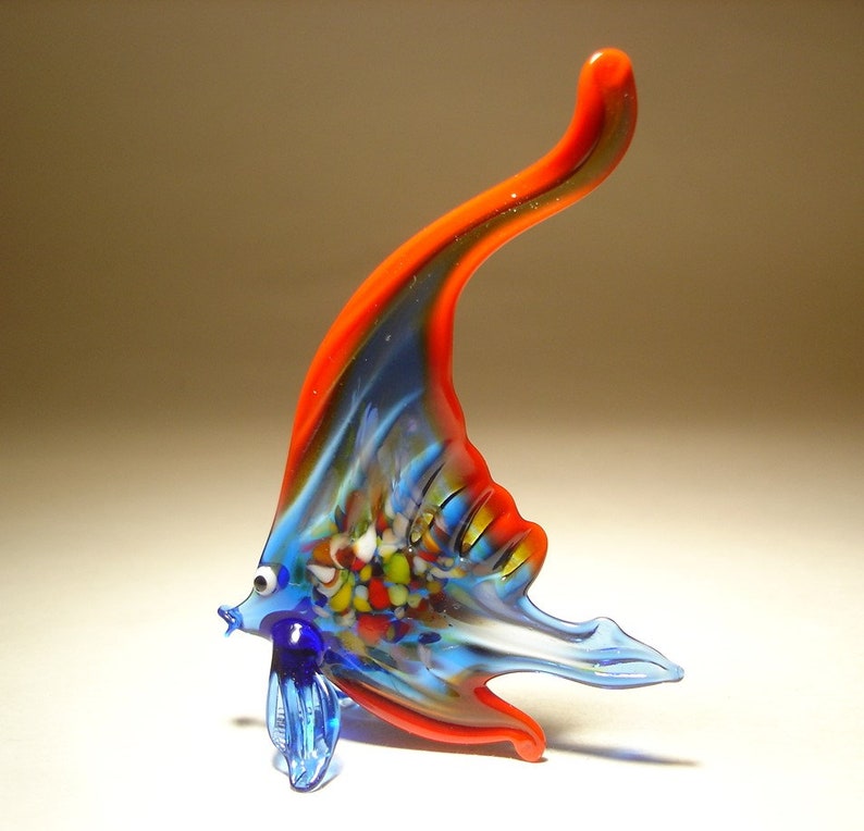 Handmade Blown Glass Small Blue and Red Sail FISH Figurine - Etsy