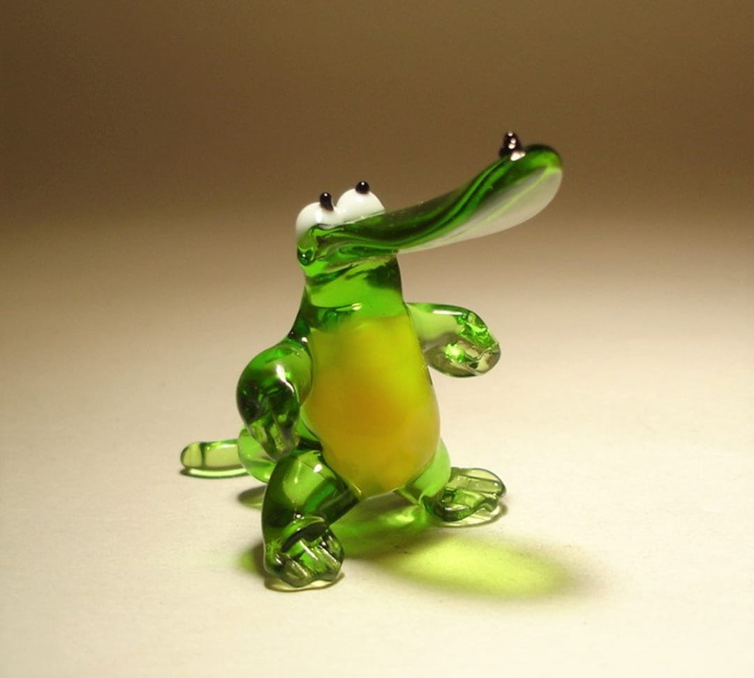 Handmade Blown Glass Art Small Animal Green and Yellow Comical ...