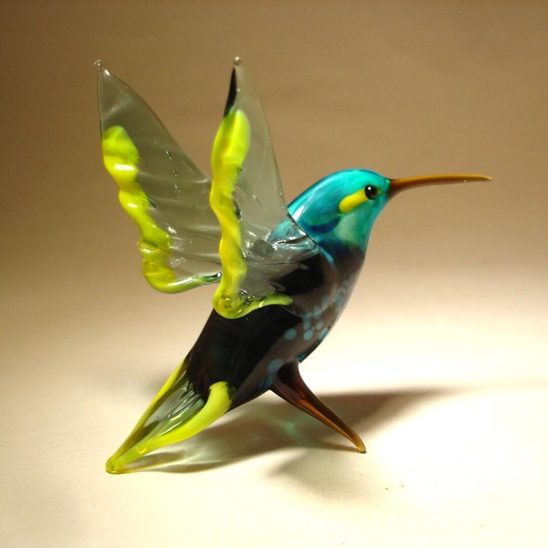 Glass HUMMINGBIRD Figurine Handmade Blown Glass Art Bird - Green and ...