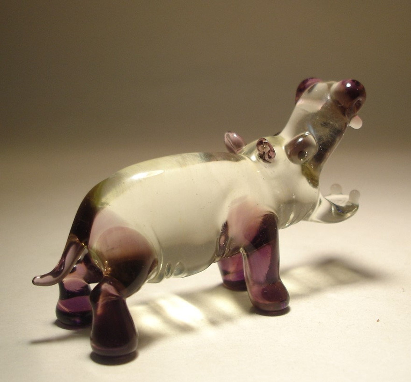 Handmade Blown Glass Figurine Art Animal Purple and Clear Hippo ...