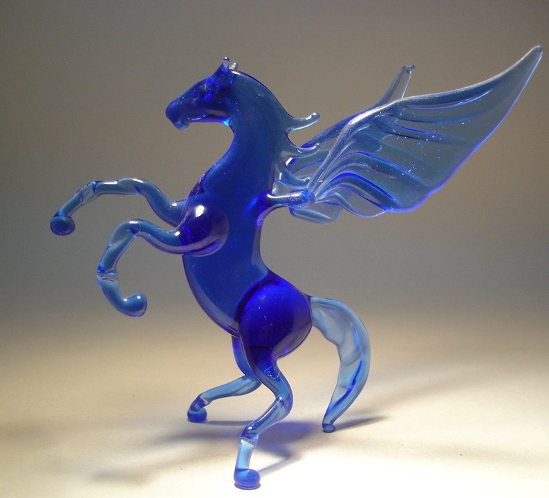 Handmade Blown Glass Figurine Animal Rearing Blue Pegasus HORSE - Etsy