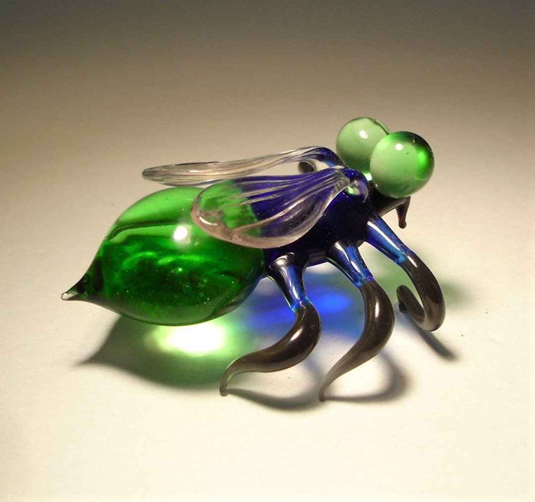 Blown Glass FLY Figurine - Handmade Insect Art Sculpture With Green ...