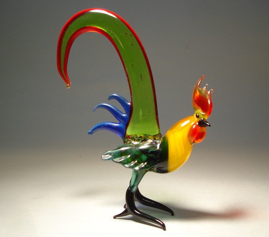 Glass Chicken ROOSTER Figurine Handmade Blown Glass Figurine Art Bird ...