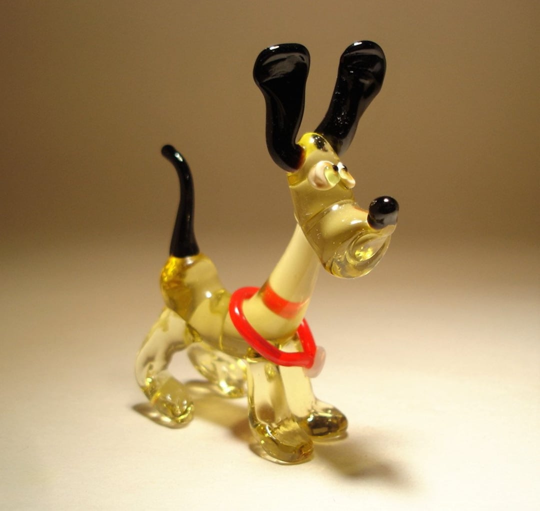 Glass DOG Figurine Handmade Blown Glass Dog Brown and Black Comical ...