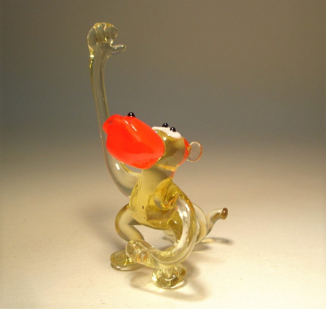 Handmade Blown Glass Art Animal Figurine Beige and Yellow Comical ...