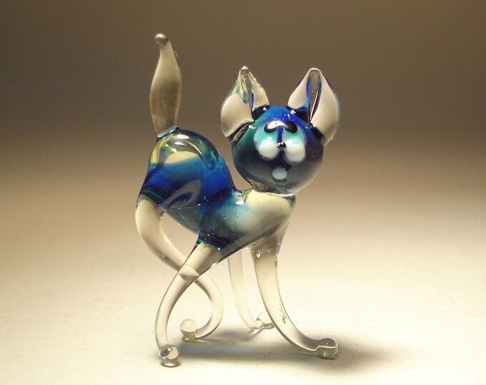 Handmade Blown Glass Art Figurine Animal Small Blue and Clear - Etsy