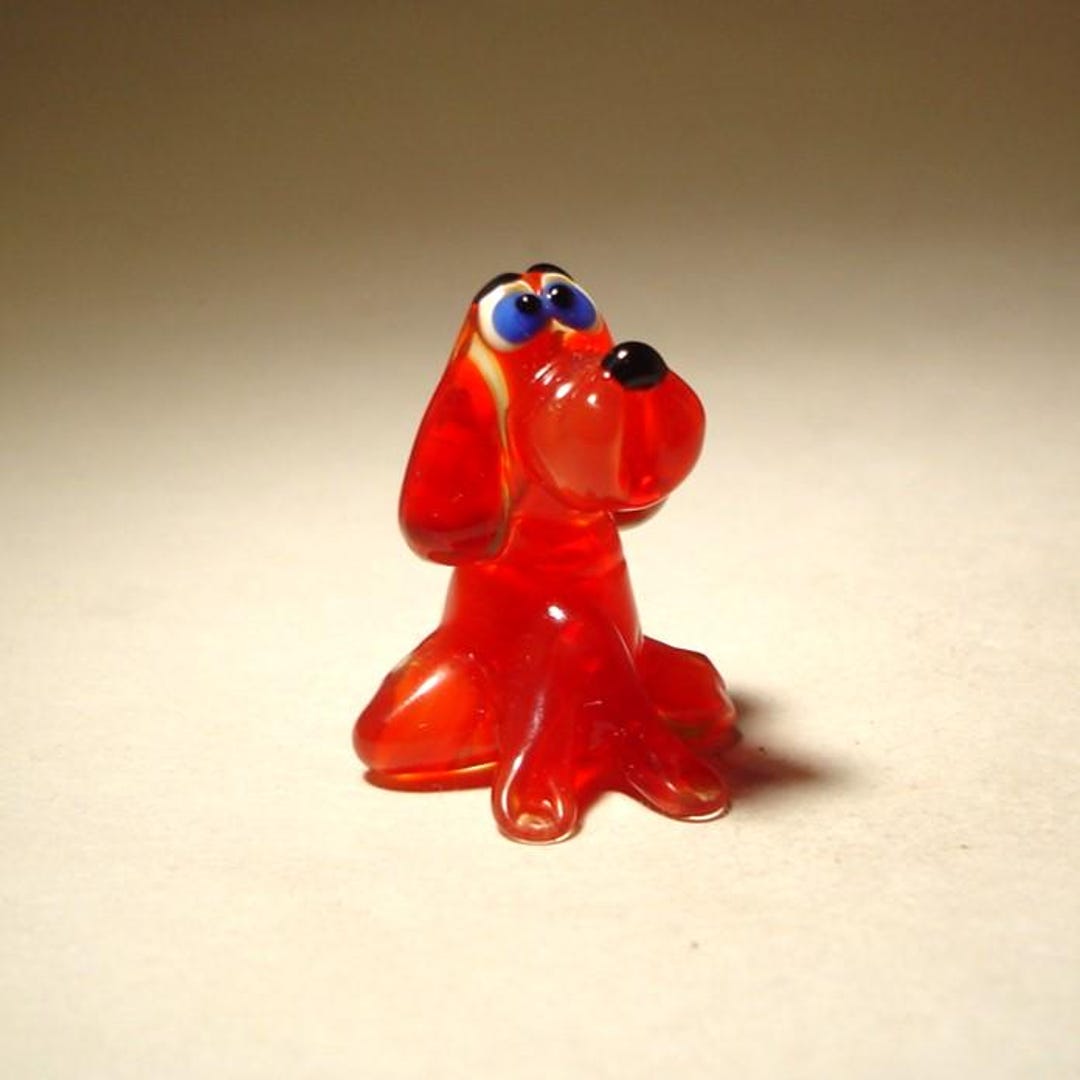 Blown Glass Puppy Figurine - Small Handmade Red Dog With Blue Eyes - Etsy