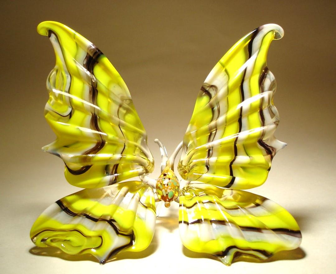 Glass BUTTERFLY Figurine Handmade Blown Glass Figure Art Insect Yellow ...