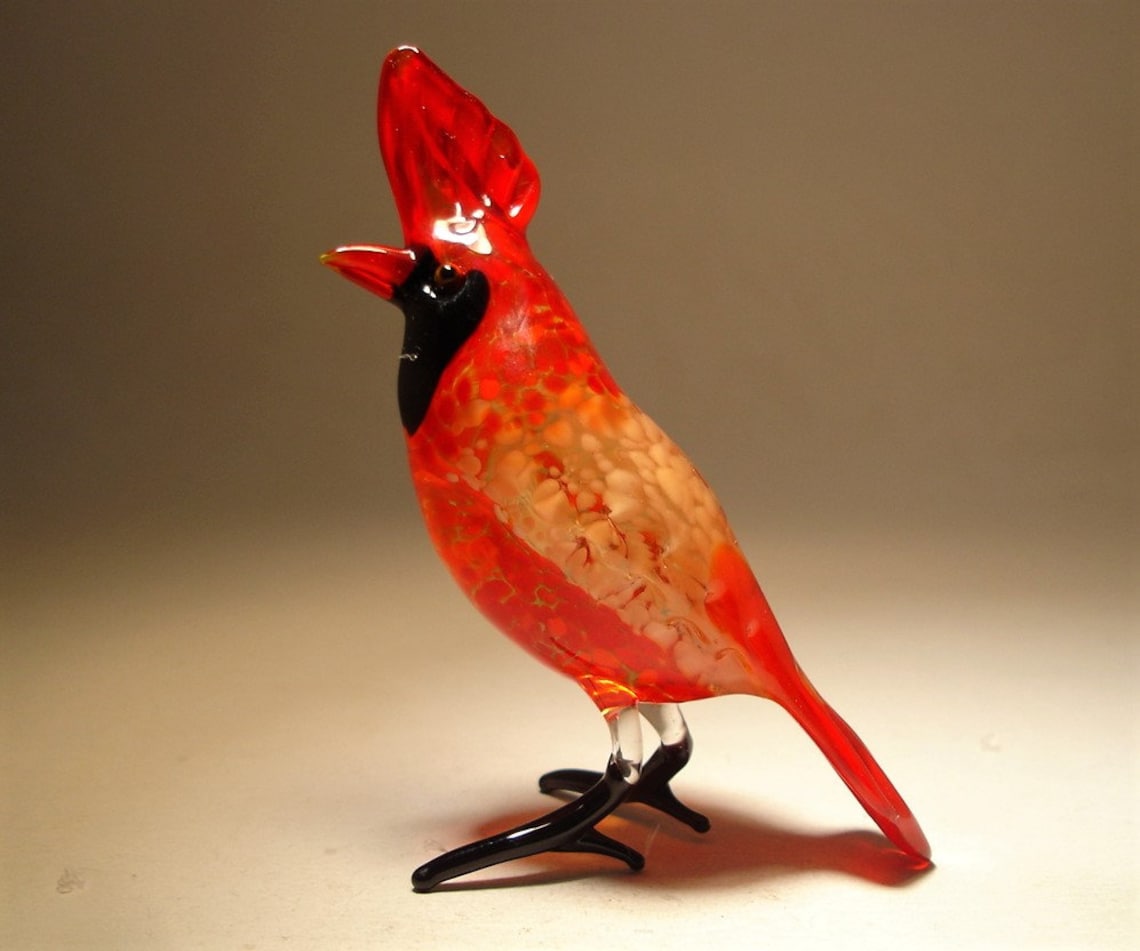Handmade Blown Glass Art Figurine Red Bird CARDINAL | Etsy