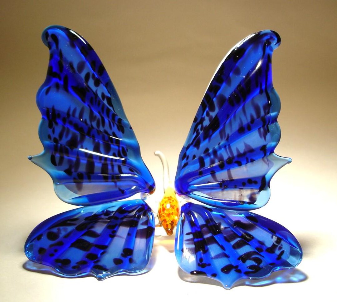 Glass BUTTERFLY Figurine Handmade Blown Glass Figure Art Insect Dark ...