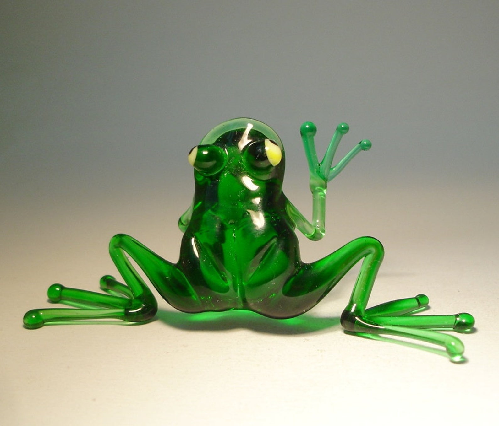 Blown Glass Art Figurine Green Dancing Frog 1 | Etsy
