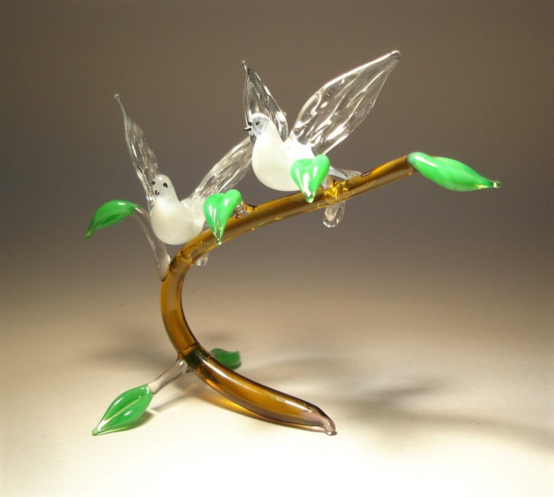 Handmade Blown Glass Figurine Art White Bird Pigeon Doves on a - Etsy