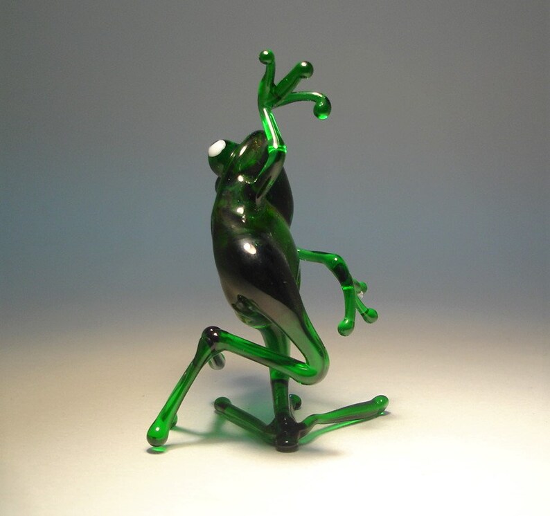 Blown Glass Art Figurine Green Dancing Frog 1 - Etsy