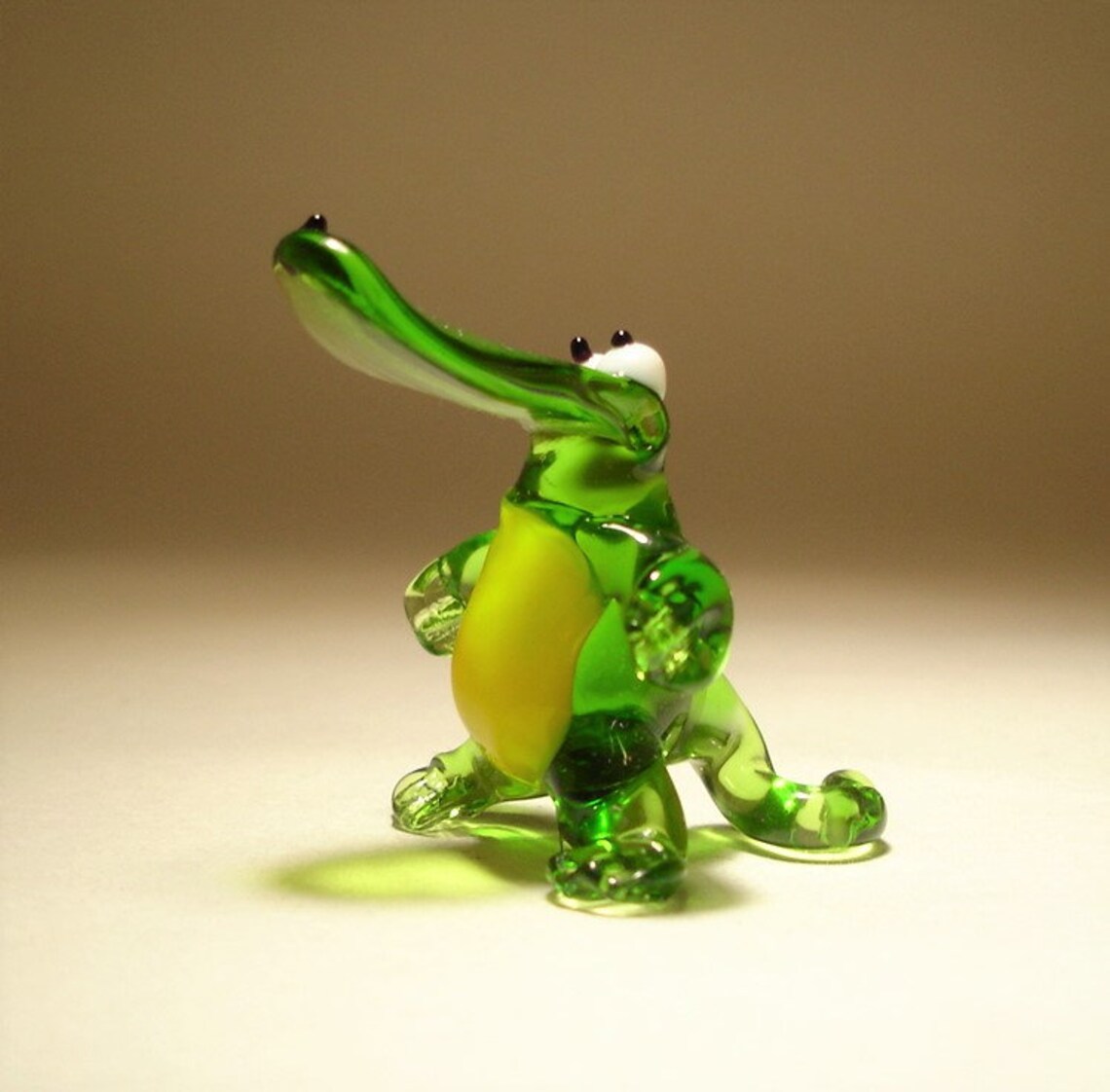 Handmade Blown Glass Art Small Animal Green and Yellow Comical ...