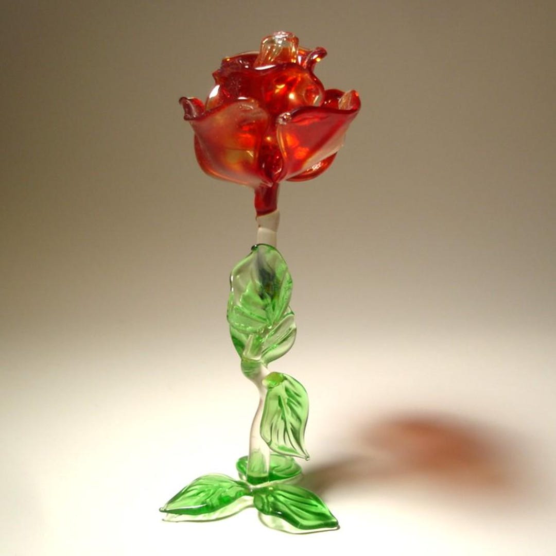 Handmade Blown Glass Art Figurine Dark Red Flower ROSE Figurine Great ...