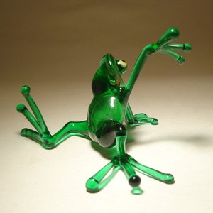 Blown Glass Art Figurine Green Dancing Frog 1 - Etsy